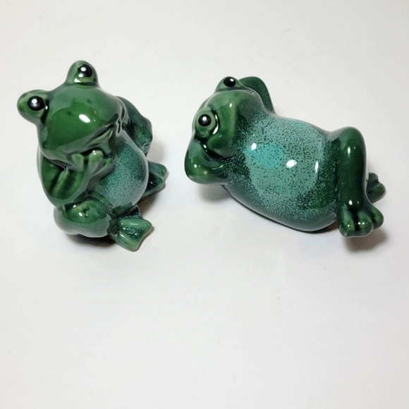 Accents | Pair Of Cute Glazed Ceramic Frogs Thinking And Reclining ...